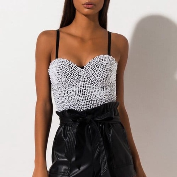 Tops | White Embellished Pearl Bustier Corset Style So Its A Perfect Fit | Poshmark